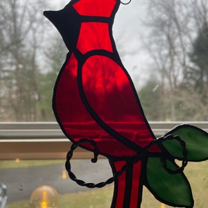 Cardinal Stained Glass Suncatcher, Cardinal Glass Art Suncatcher ...