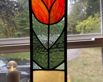 Vintage STAINED GLASS Window Panel 22 X 22 Salvaged Reclaimed Colored ...