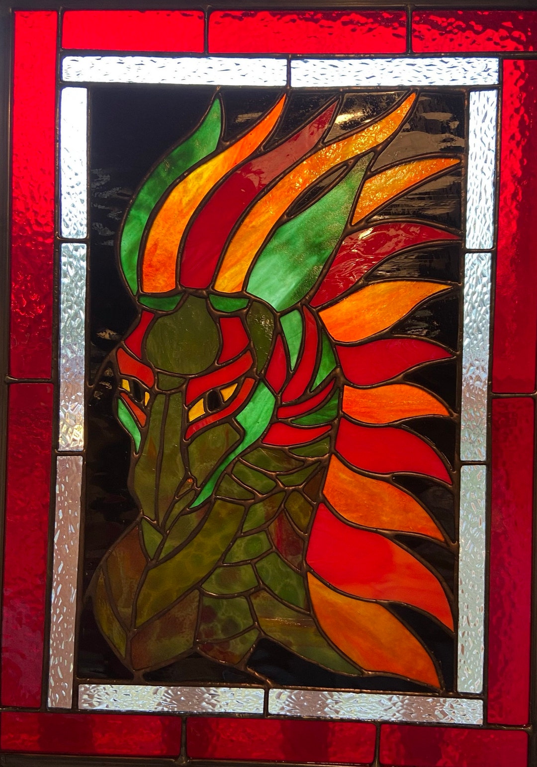 Dragon Stained Glass Panel, Stained Glass Dragon Panel, Dragon Stained ...