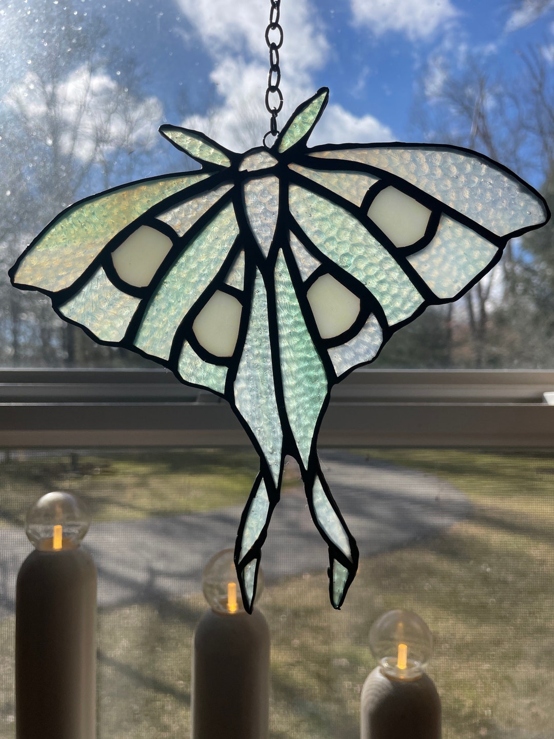 Luna Moth in Stained Glass, Glass Art, Glass Luna Moth, Gifts ...