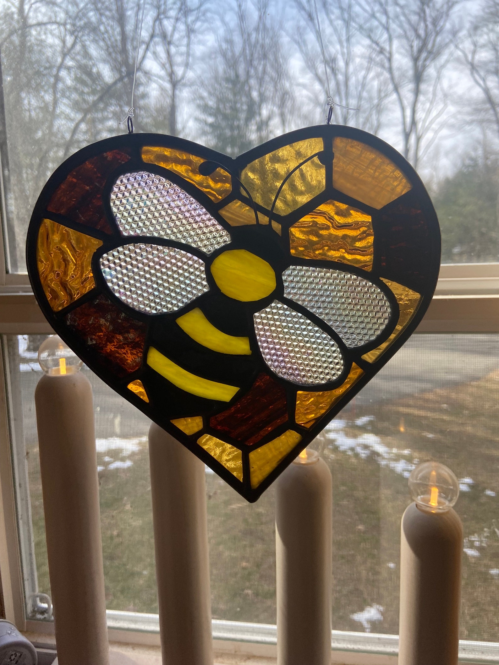 Bee Stained Glass Stained Glass Bee Honeycomb Bee Stained | Etsy