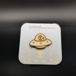 UFO Lapel Pin, UFO Wooden Pin Badge - Etsy