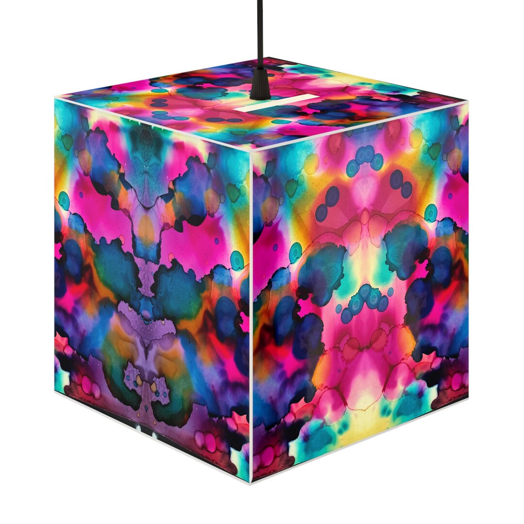 Abstract Watercolor Inkblot Light Cube Lamp | Colorful Psychedelic Home ...