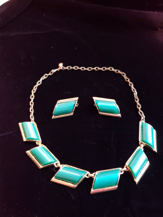 Mid-century Modern Demi Parure Green Acrylic Rectangles | Etsy