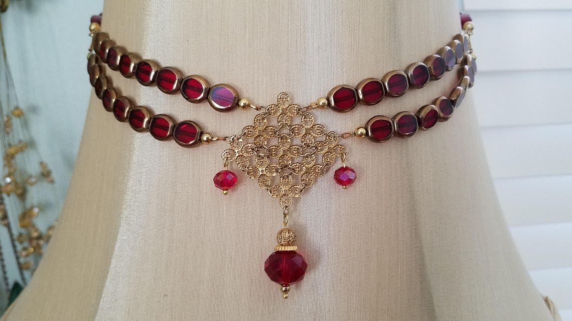 Victorian Red Beaded Necklace - Etsy