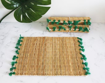 Set of 4 Moroccan Round Raffia Placemats, Boho Raffia Wall Decoration ...