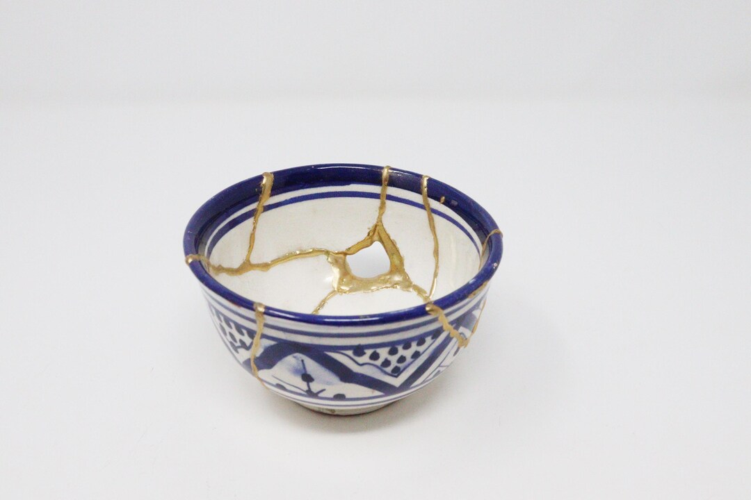 Kintsugi Blue and White Moroccan Bowl - Etsy