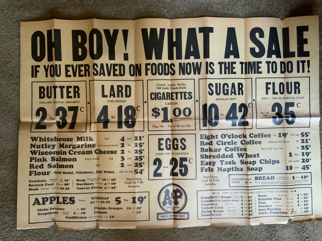 Vintage Grocery Store 1933 Large Window Ad A & P Grand Rapids MI ...