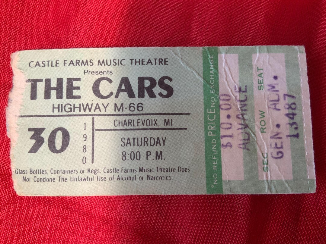 Vintage Ticket Stub THE CARS 1980 Castle Farms Charlevoix Michigan - Etsy