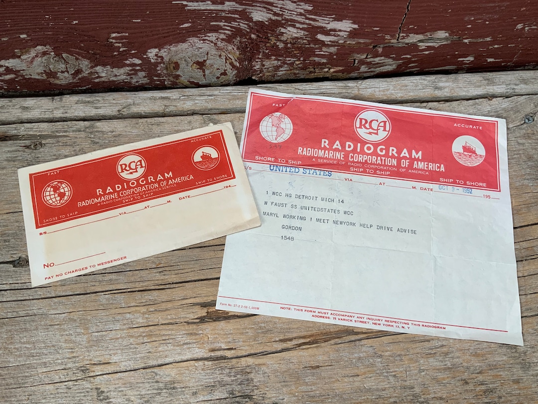 1952 RCA Marine Radiogram SS United State Ship to Shore Collectible ...