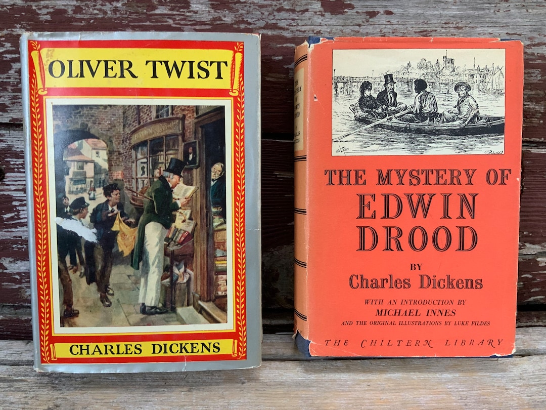 Pair 1950s Books Charles Dickens Oliver Twist the Mystery of Edwin ...