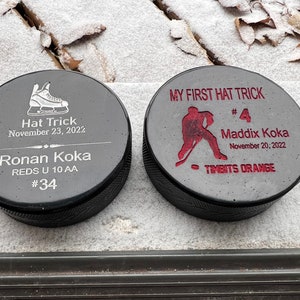 HOCKEY CELEBRATION PUCKS: First Goal, First Hat Trick, Customized Puck ...