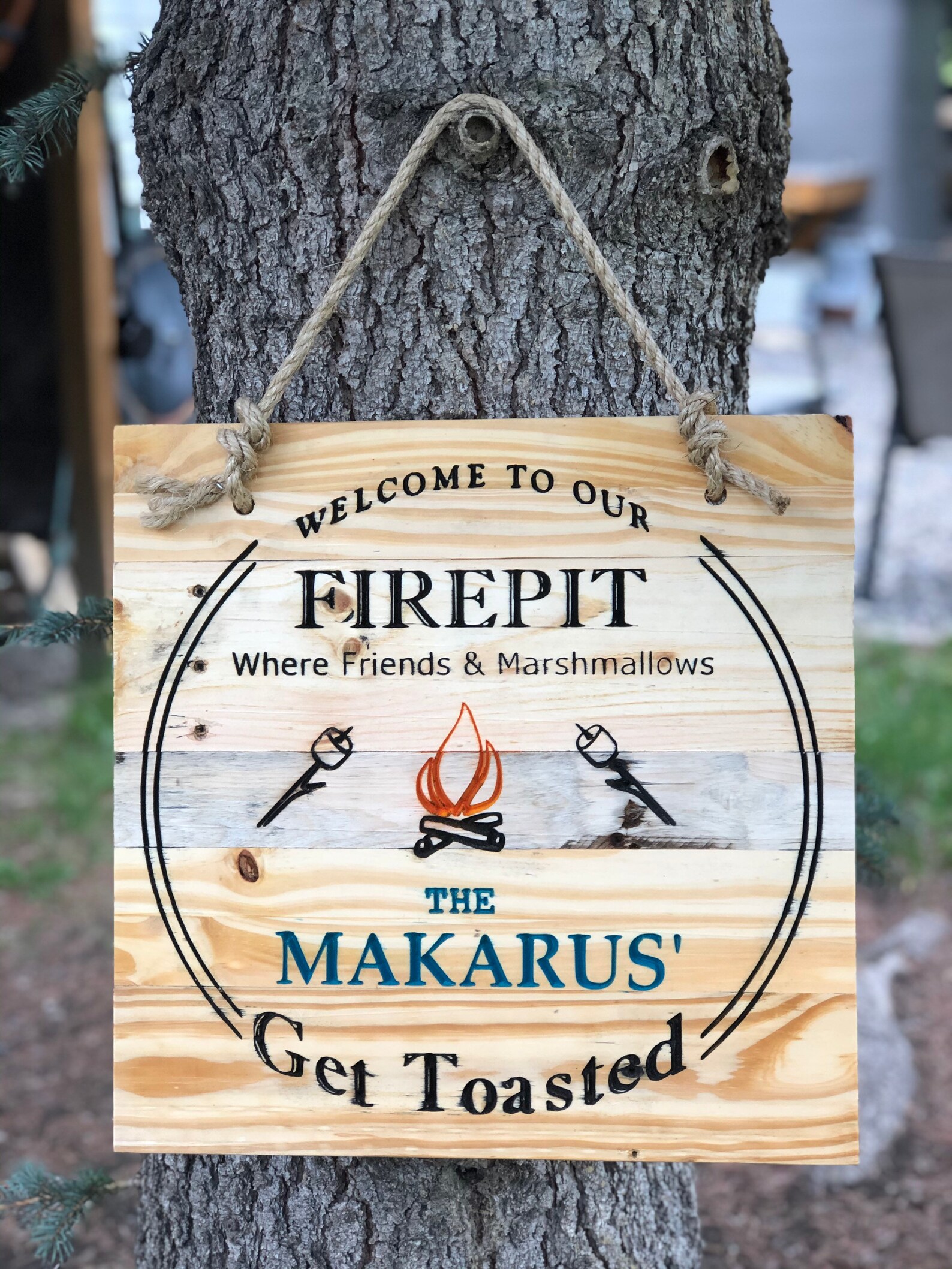Outdoor Firepit Sign. Custom Engraved Family Sign Rustic Fire - Etsy