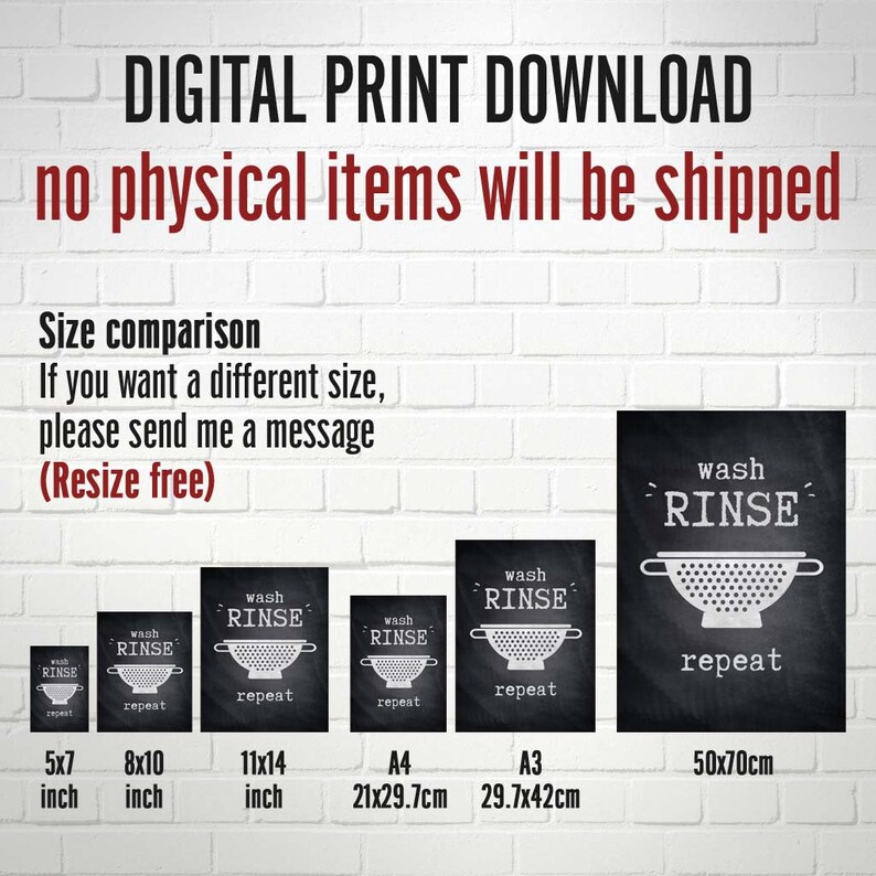 Wash Rinse Repeat Printable Artwork, Instant Digital Download, Kitchen ...