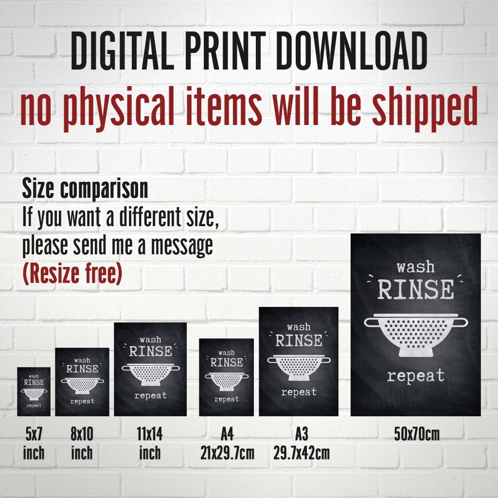 Wash Rinse Repeat Printable Artwork, Instant Digital Download, Kitchen ...
