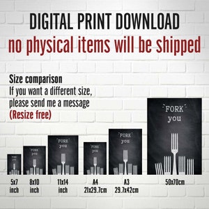 Fork You Printable Artwork, Instant Digital Download, Kitchen Art, Cook ...