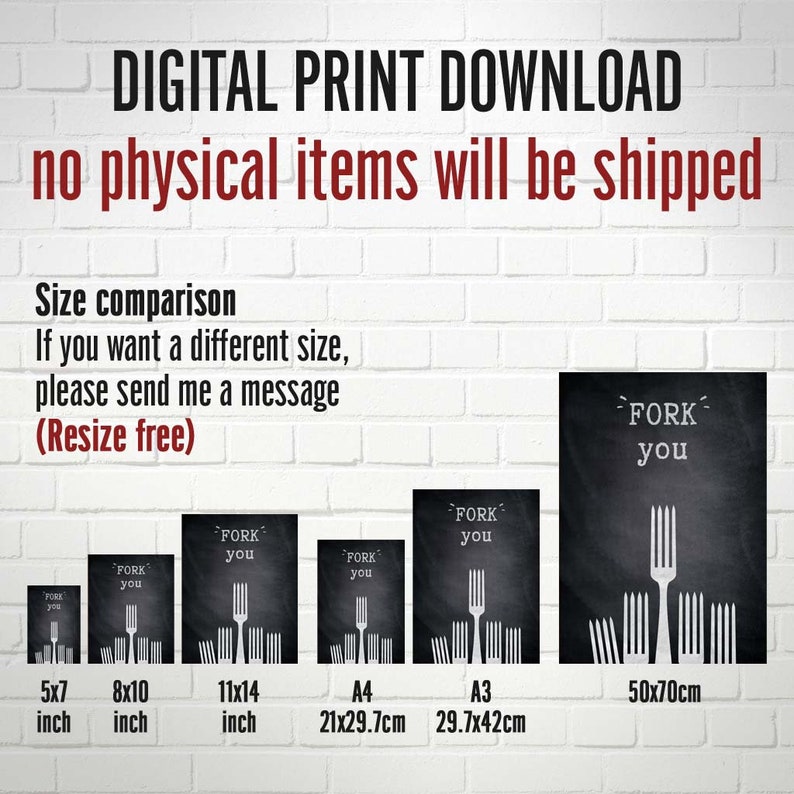 Fork You Printable Artwork, Instant Digital Download, Kitchen Art, Cook ...