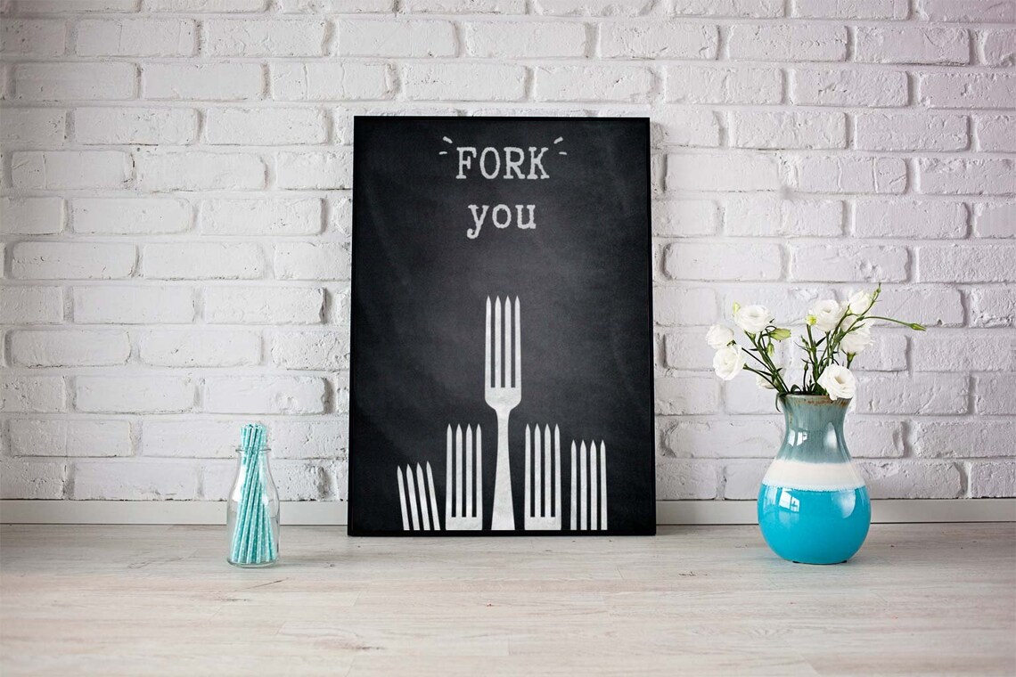 Fork You Printable Artwork, Instant Digital Download, Kitchen Art, Cook ...
