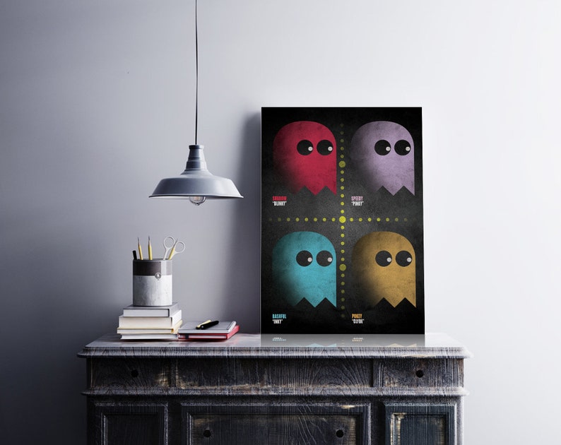 Arcade Ghosts, 80's, Printable Artwork, Blinky, Pinky, Inky, Clyde ...