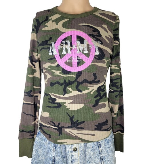 Vintage Jerry Leigh Camo Pink Peace Sign Long Sleeve … - Gem