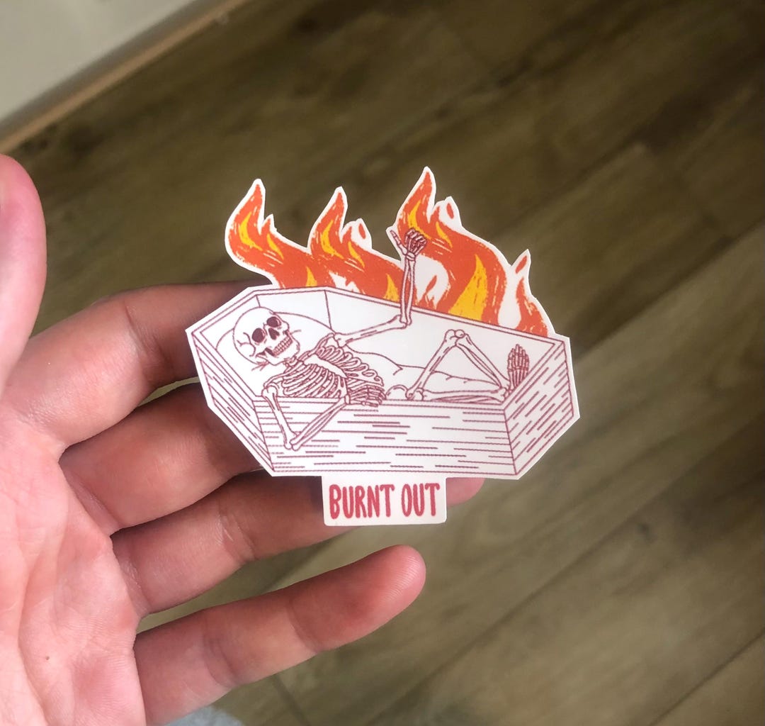 Burnt Out Funny Skeleton in Coffin Matte Vinyl Sticker | Burnout ...