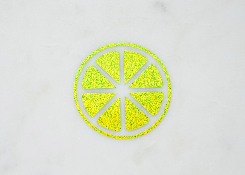 Lemon Slice in Fluorescent Yellow Glitter Vinyl Decal / | Etsy