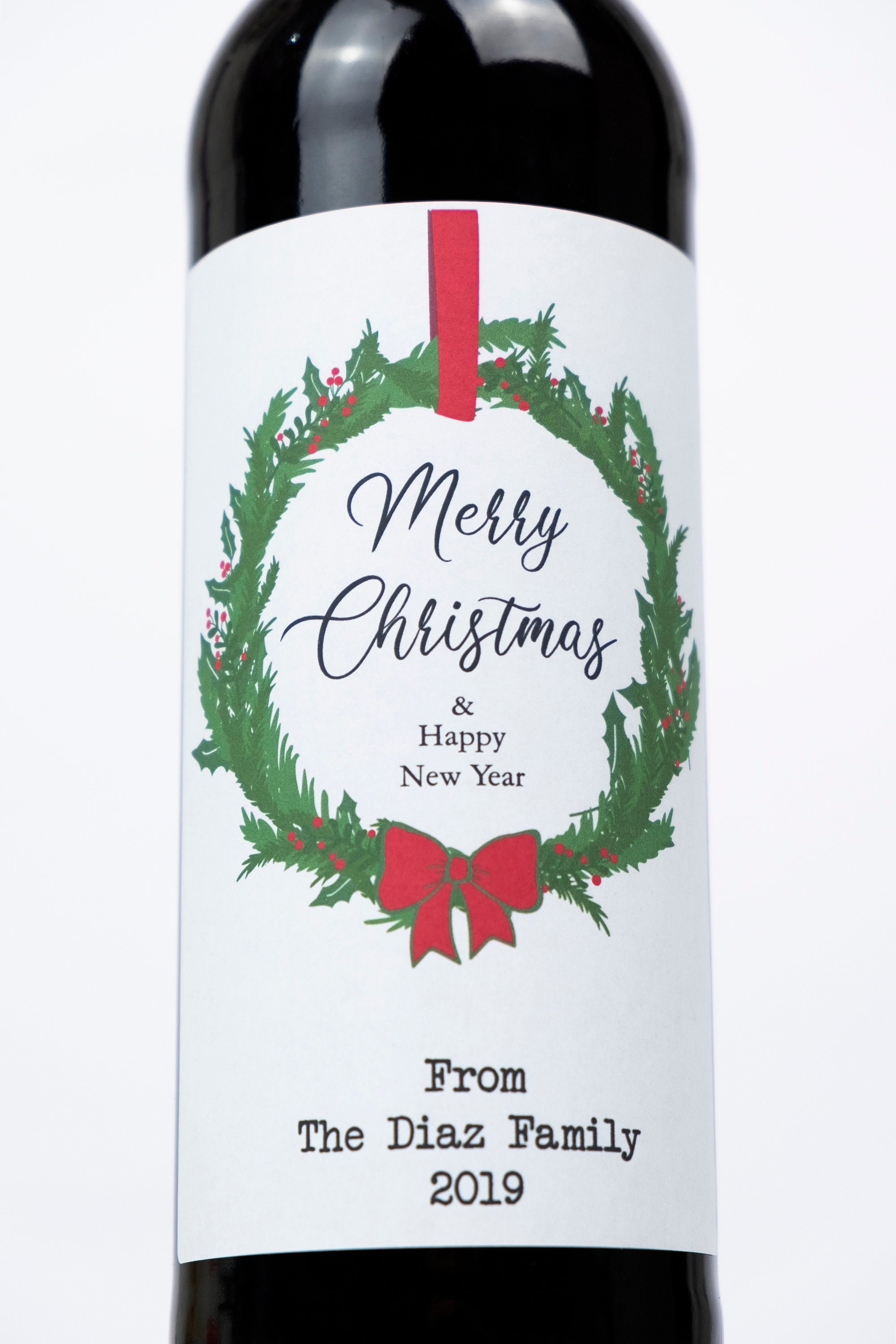 Personalised Christmas Wine Label Merry Christmas Family Name - Etsy UK