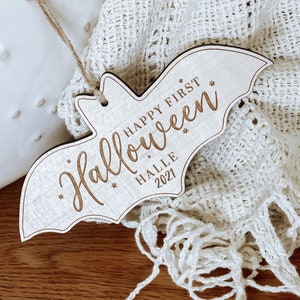 Personalised Baby's First Halloween, Wooden Bat, Name Sign ...