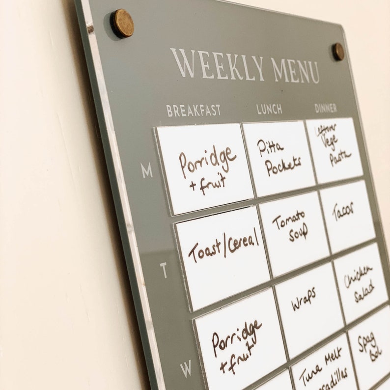 Personalised Weekly Menu Planner, Reusable Kitchen Organiser, Dry Erase ...