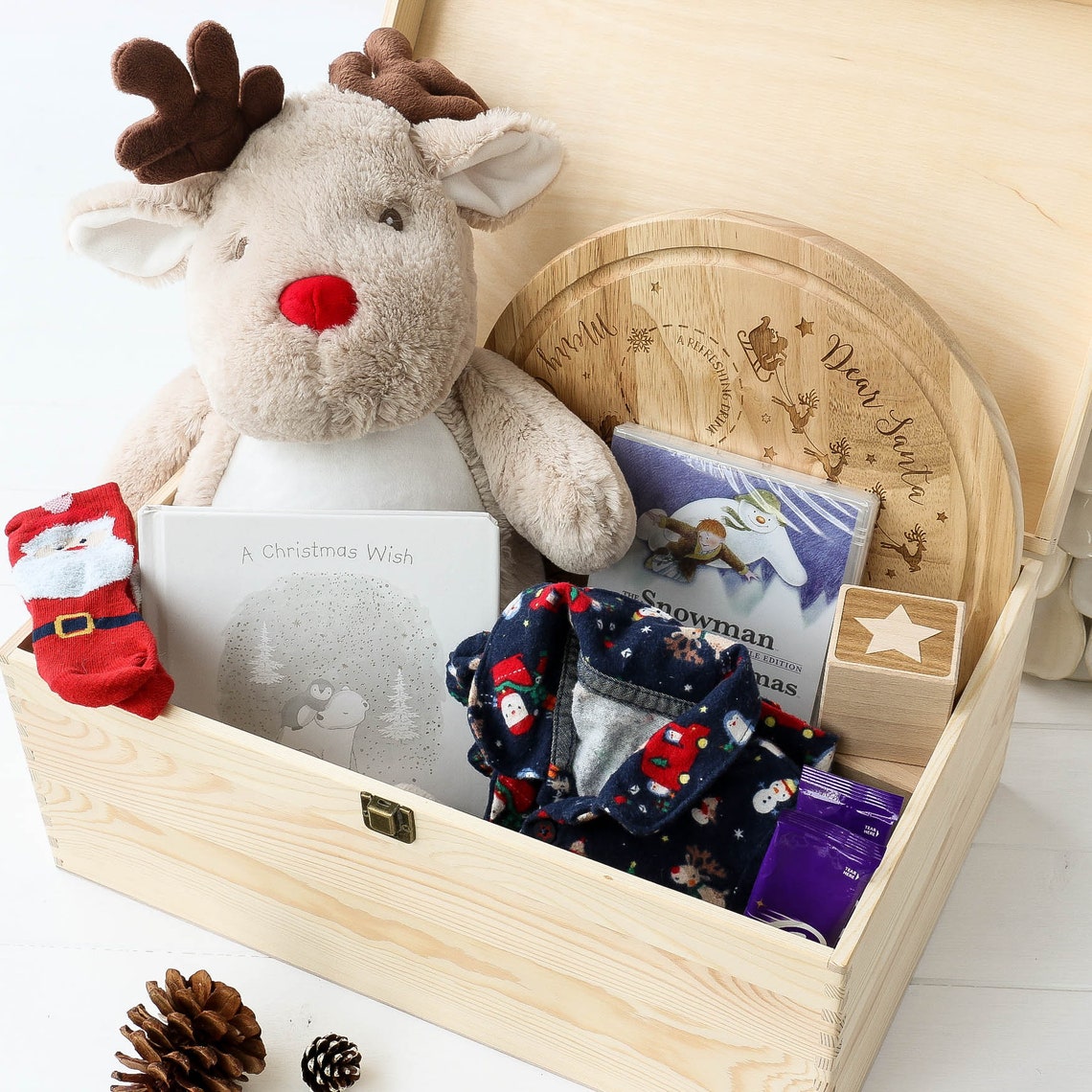 Personalised Reindeer Christmas Eve Box Engraved Pine Wooden Extra ...