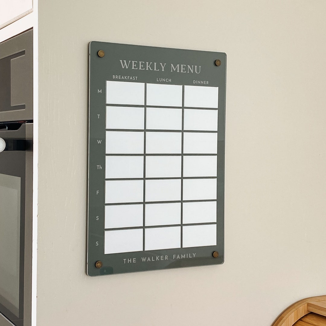 Personalised Weekly Menu Planner, Reusable Kitchen Organiser, Dry Erase ...