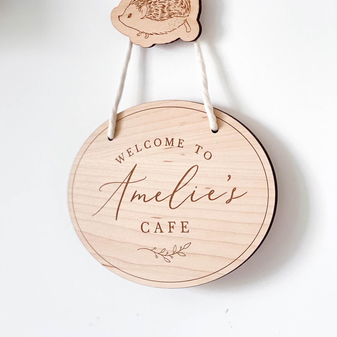 Personalised Play Cafe Sign for Child's Playroom, Laser Engraved Name ...