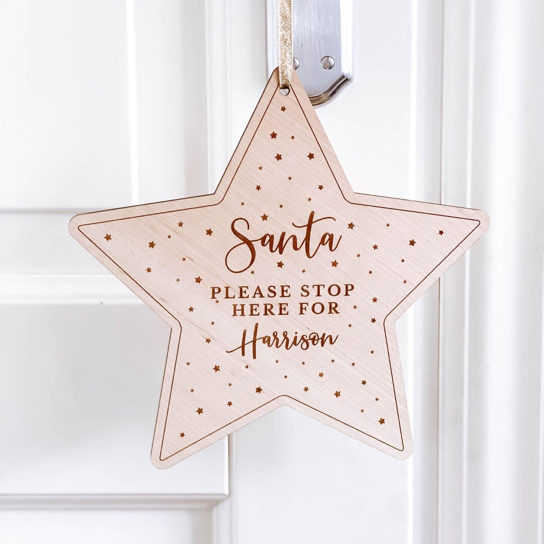 Personalised Santa Please Stop Here Door Hanger, Father Christmas, Star ...