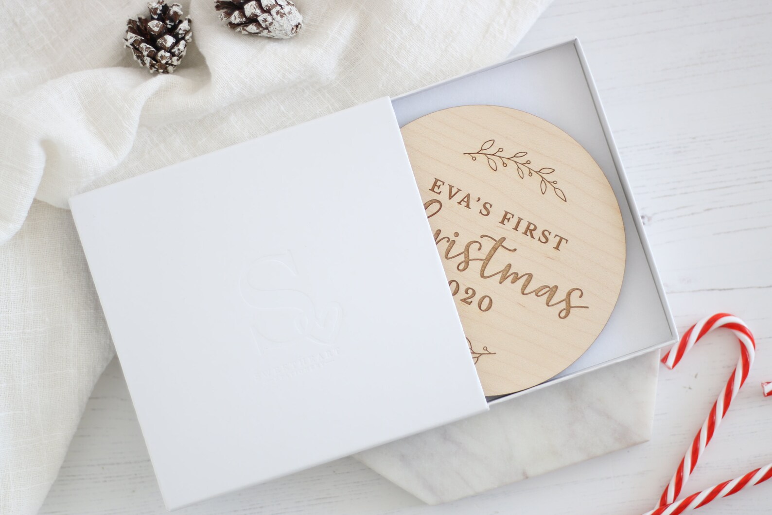 Personalised First Christmas Wooden Name Plaque, Nursery Decor, Baby's ...