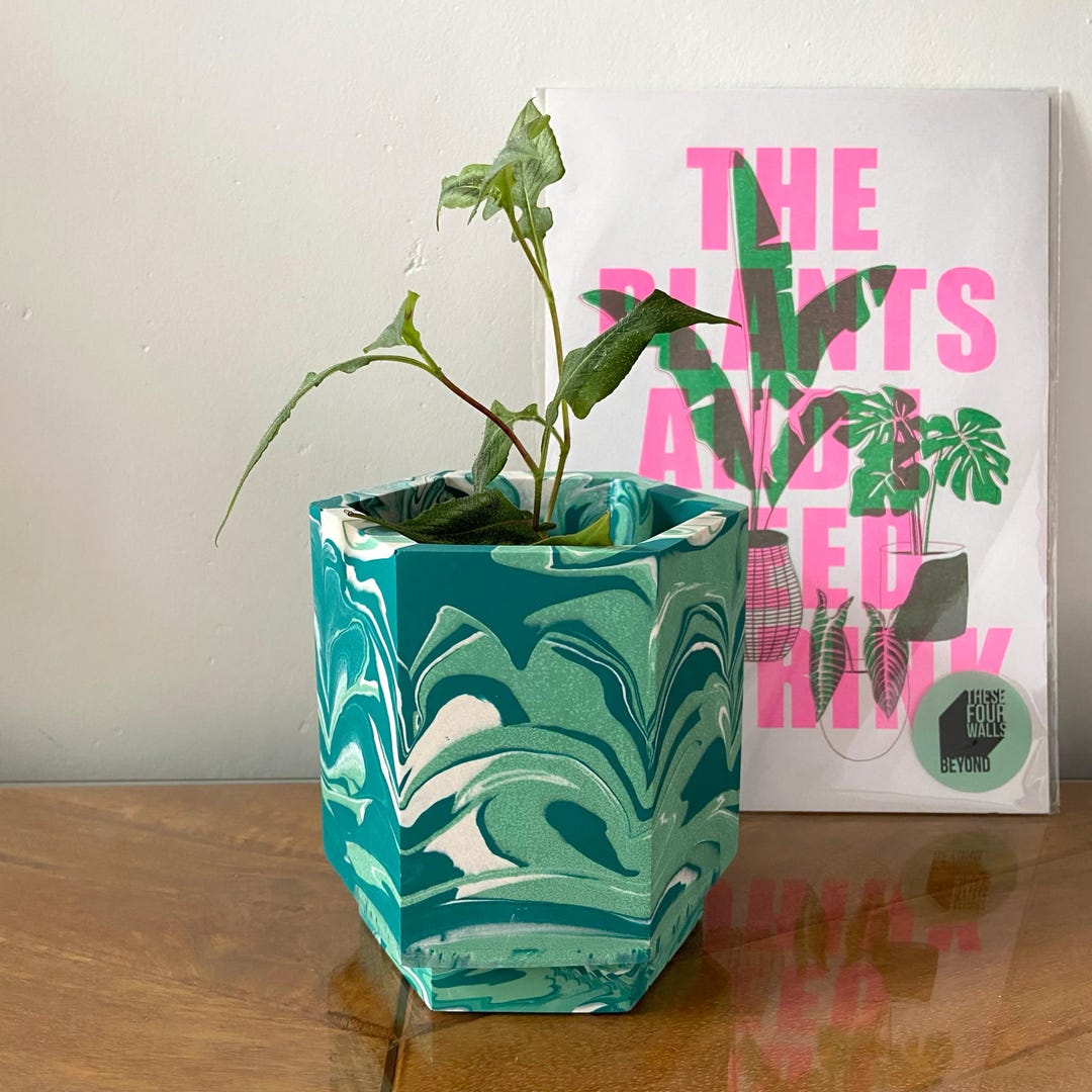 Colourful Indoor Plant Pot | Jesmonite Teal + Mint Marbled Plant Pot ...