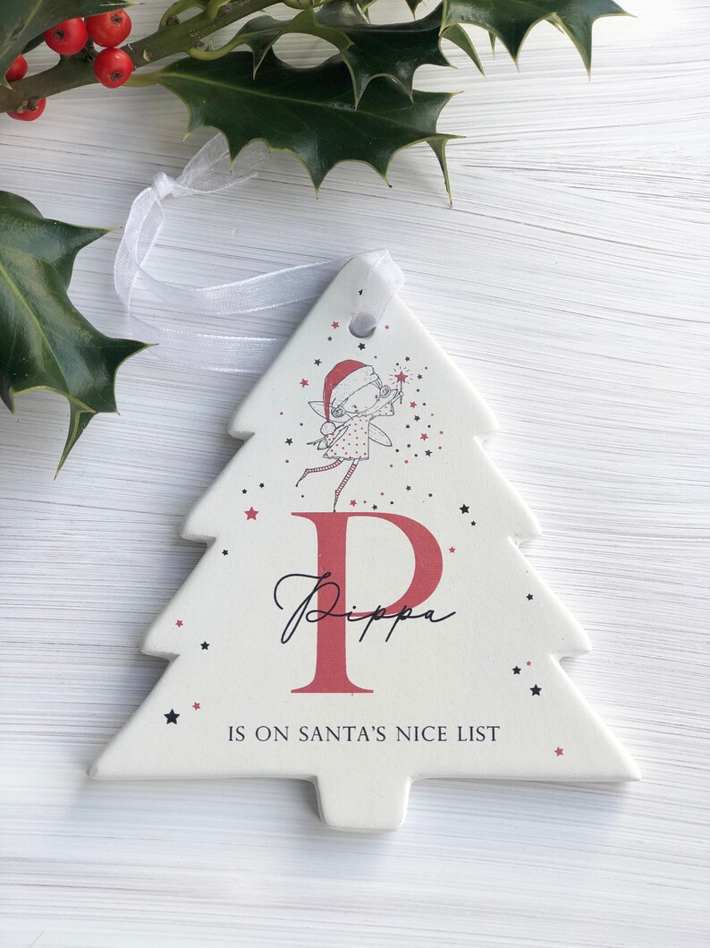Personalized 'nice List' Ceramic Christmas Bauble: Initial & Child's ...