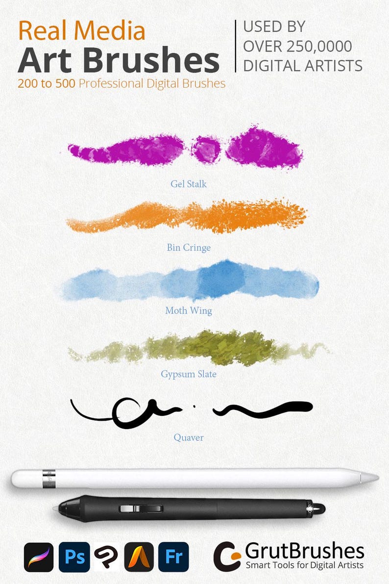 500 Photoshop Brushes - Realistic Watercolor, Ink, Pencil, Oil and ...
