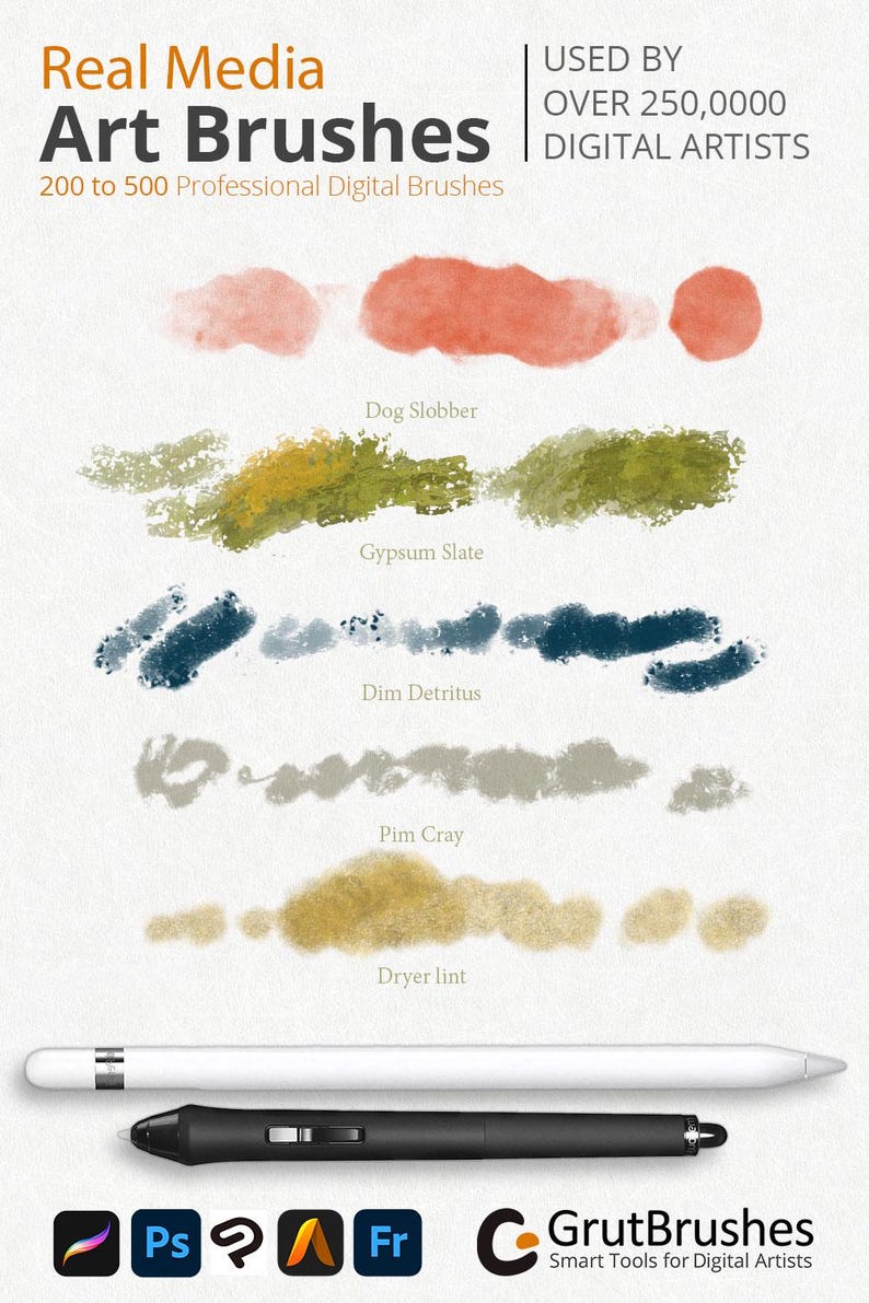 500 Photoshop Brushes - Realistic Watercolor, Ink, Pencil, Oil and ...