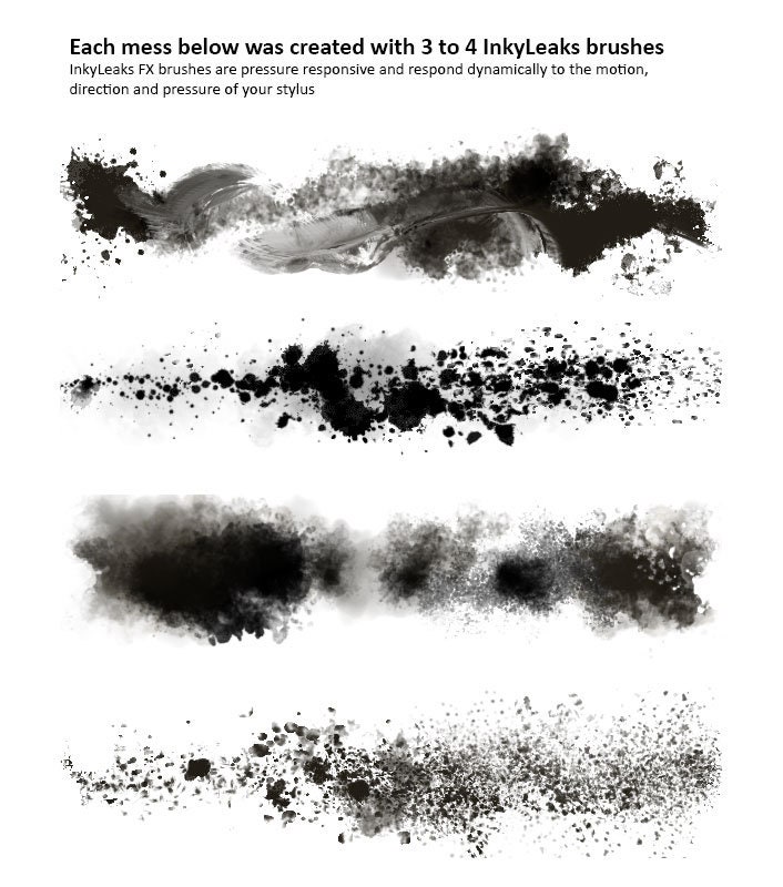 100 Photoshop Splatter Brushes - Inkyleaks FX - Realistic, Pressure ...