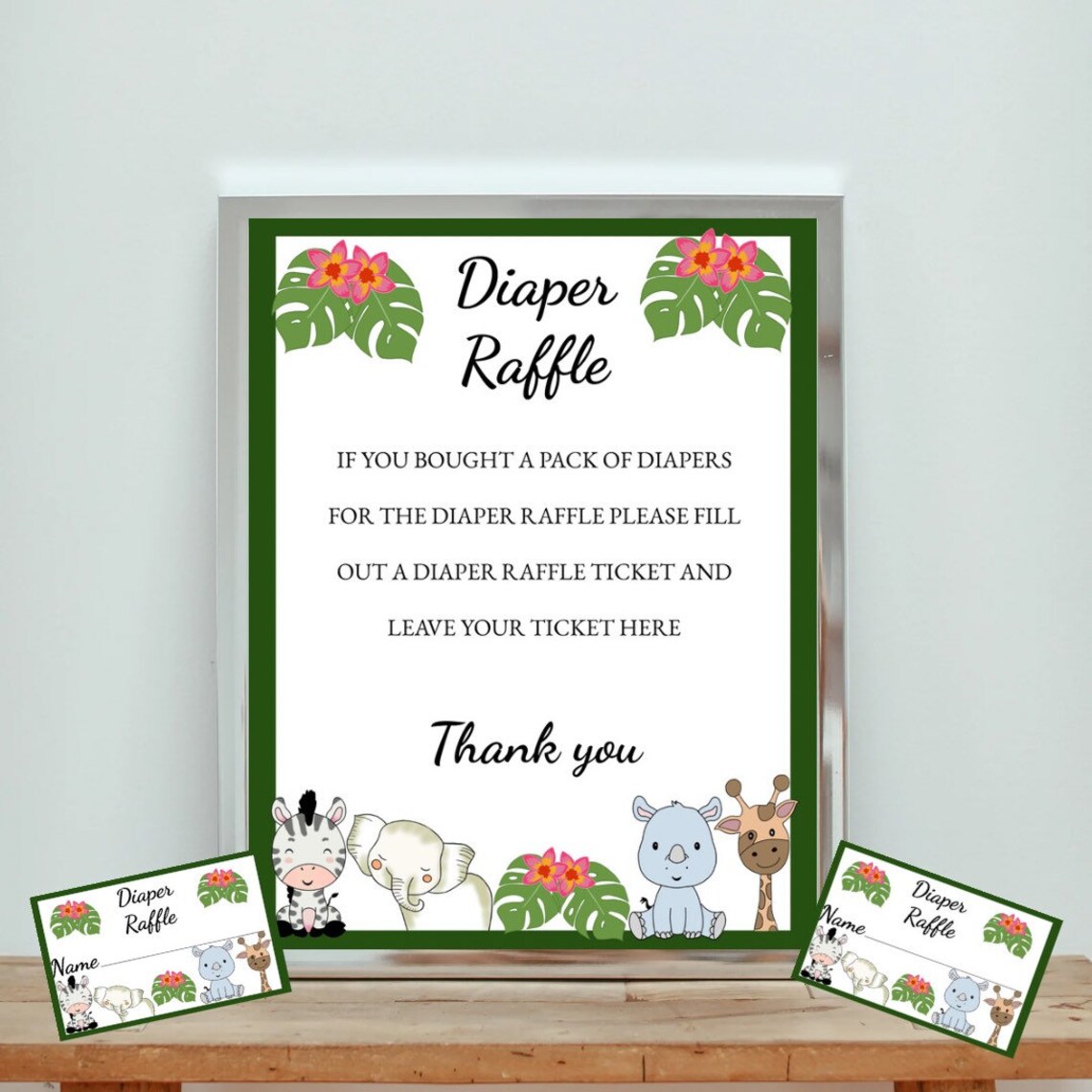 Animal Safari Diaper Raffle Sign and Cards, Animal Safari Sign, Diaper ...
