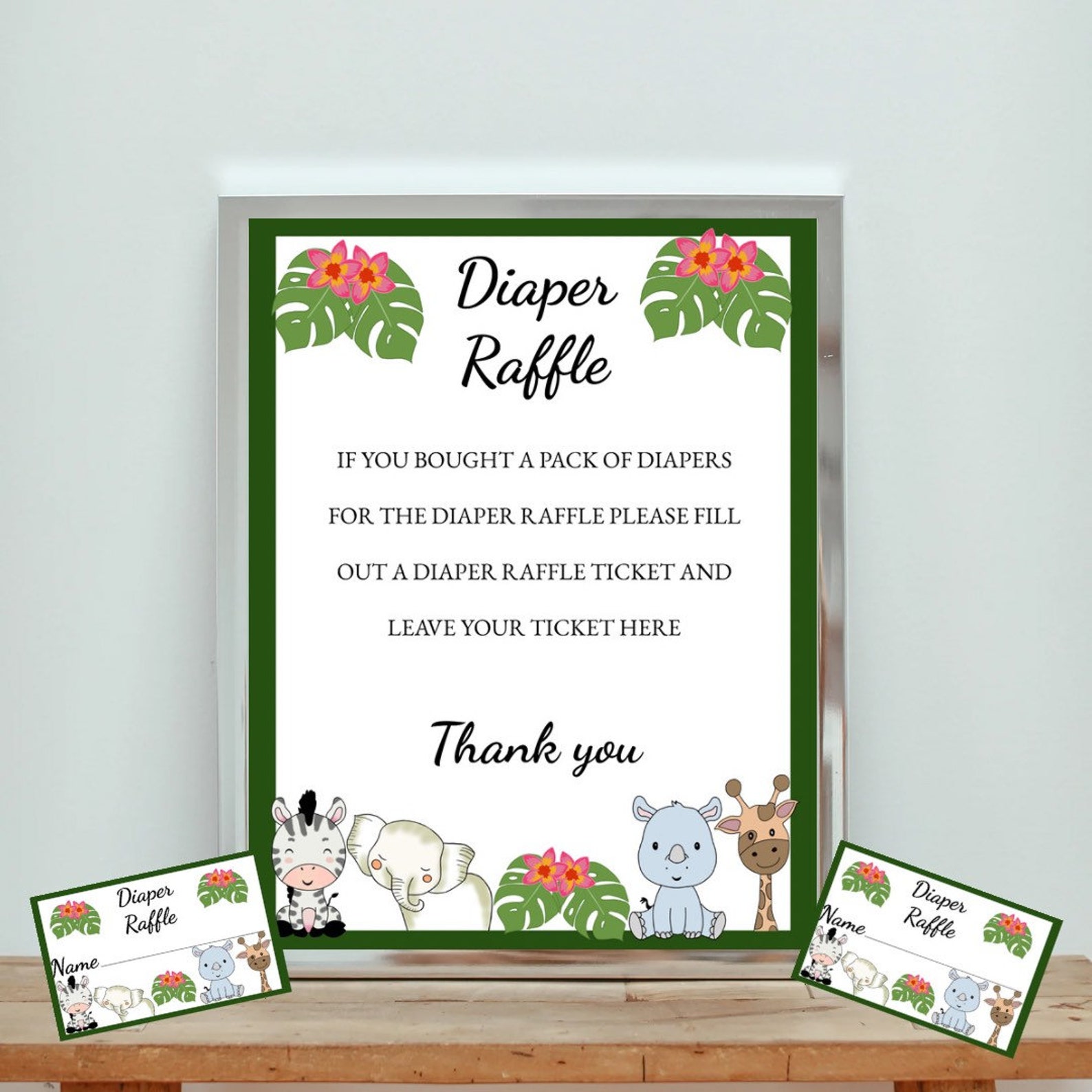Animal Safari Diaper Raffle Sign and Cards, Animal Safari Sign, Diaper ...