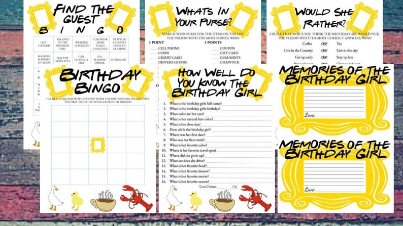 Friends Birthday Game Pack, Friends Themed Birthday Games, Friends ...