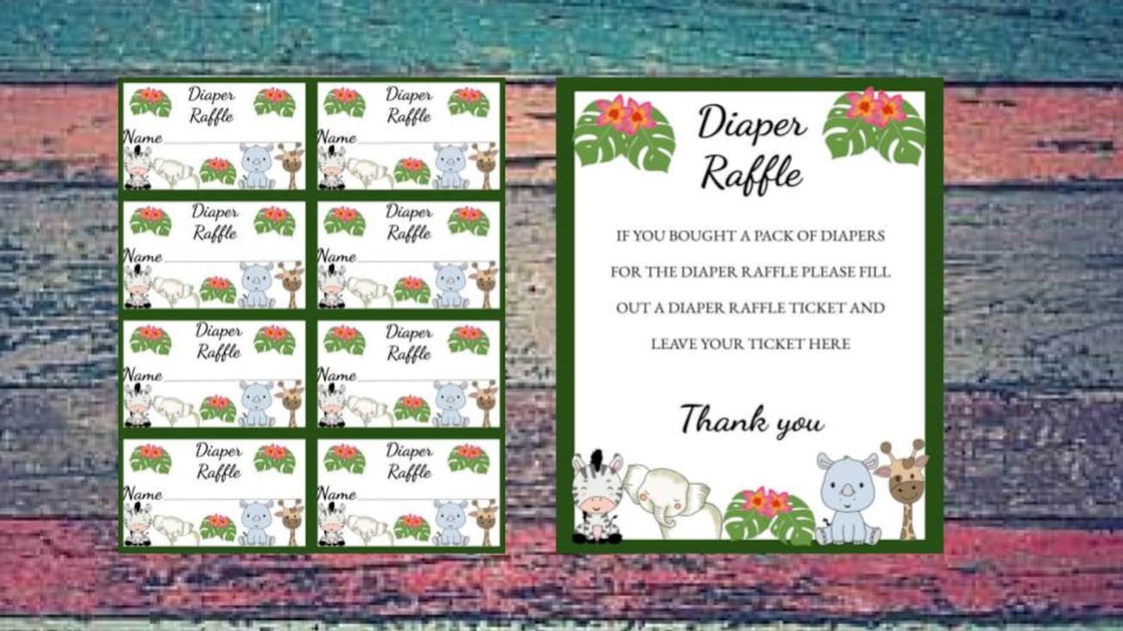 Animal Safari Diaper Raffle Sign and Cards, Animal Safari Sign, Diaper ...