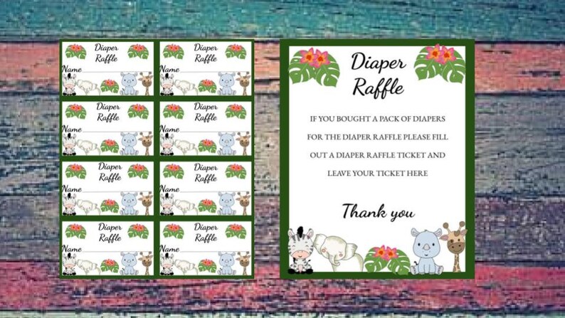 Animal Safari Diaper Raffle Sign and Cards, Animal Safari Sign, Diaper ...