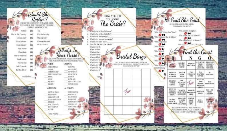 Pink Floral Bridal Shower Games, Pink Floral Framed Bridal Shower Games ...