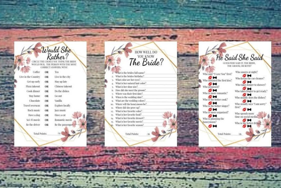 Pink Floral Bridal Shower Games, Pink Floral Framed Bridal Shower Games ...