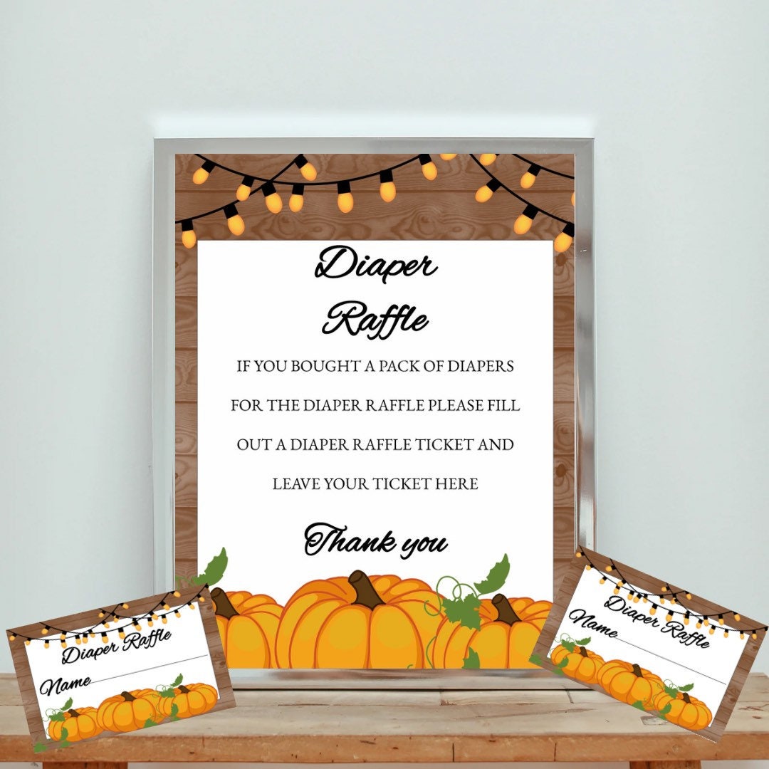 Fall Pumpkin Baby Shower Diaper Raffle Sign and Cards, Baby Shower ...