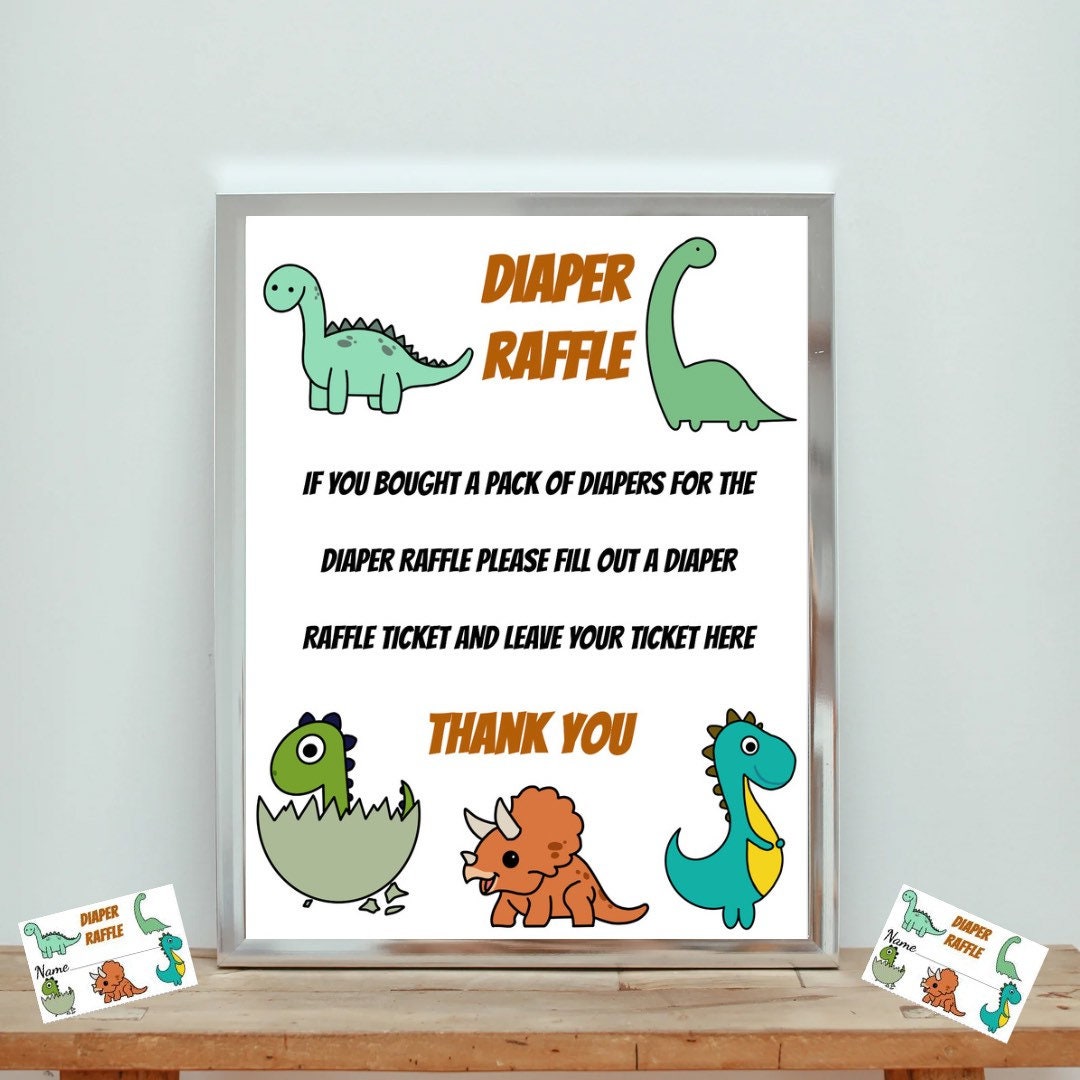 Dinosaur Diaper Raffle Sign and Cards, Baby Shower Diaper Raffle ...