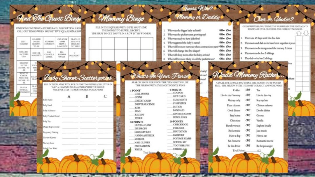Fall Pumpkin Baby Shower Game Pack, Baby Shower Game Pack, Autumn Baby ...