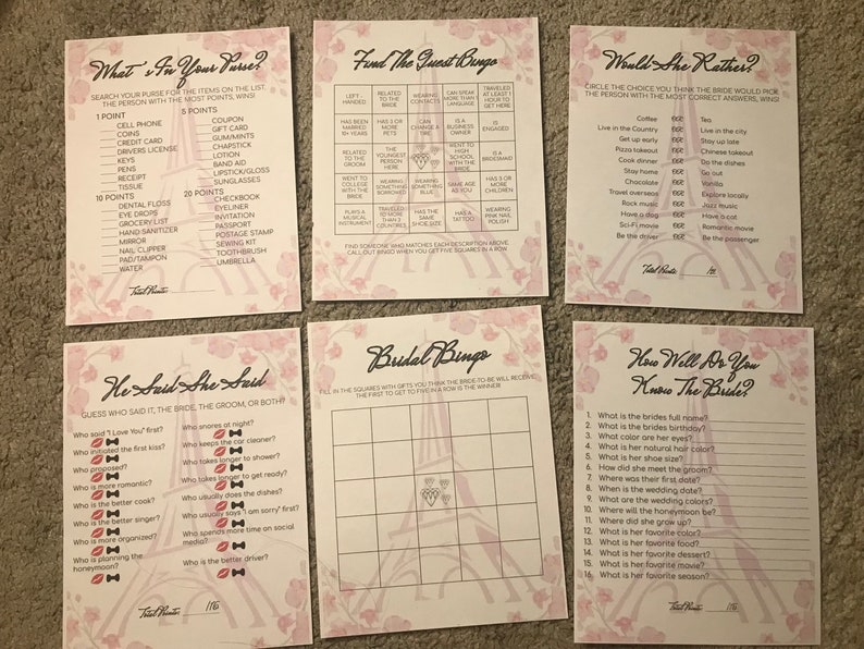Paris Themed Bridal Shower Games, 6 Paris Bridal Shower Games, Bridal ...